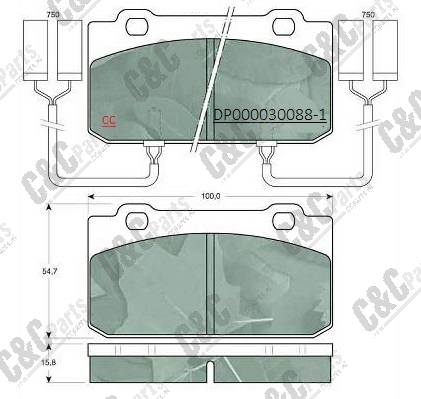 Disc pad set 100.0x54.6x15.8 +indicator - C&C Parts Remonderdelen